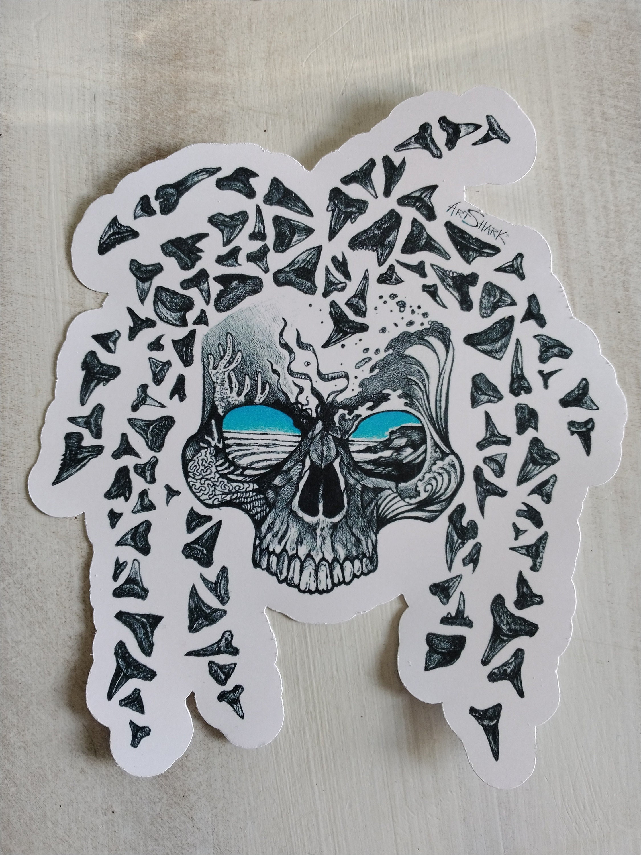 Shark Tooth Dread Head Decal, Scuba, Pen and Ink, Hand Drawn. Decal ...