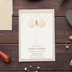 1st Birthday Invitation Template Balloons First Birthday Invite Gender ...