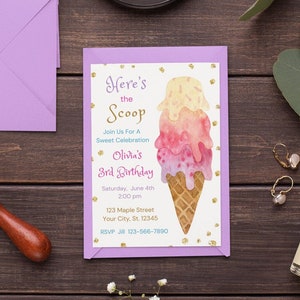 Ice Cream Birthday Invitation Editable 3rd Birthday Invitation Ice ...