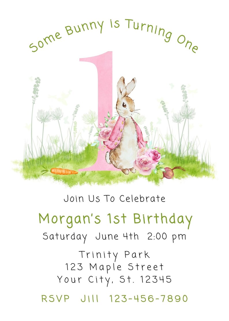 Peter Rabbit First Birthday Invitation Template Editable Invitation ...