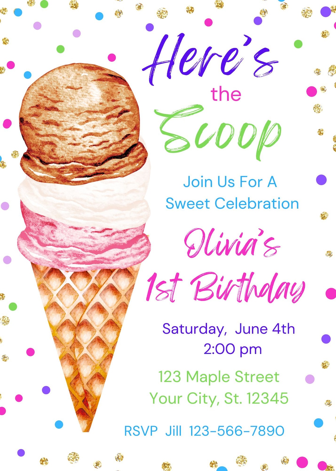 Ice Cream Birthday Invitation Editable 1st Birthday Invitation Ice ...