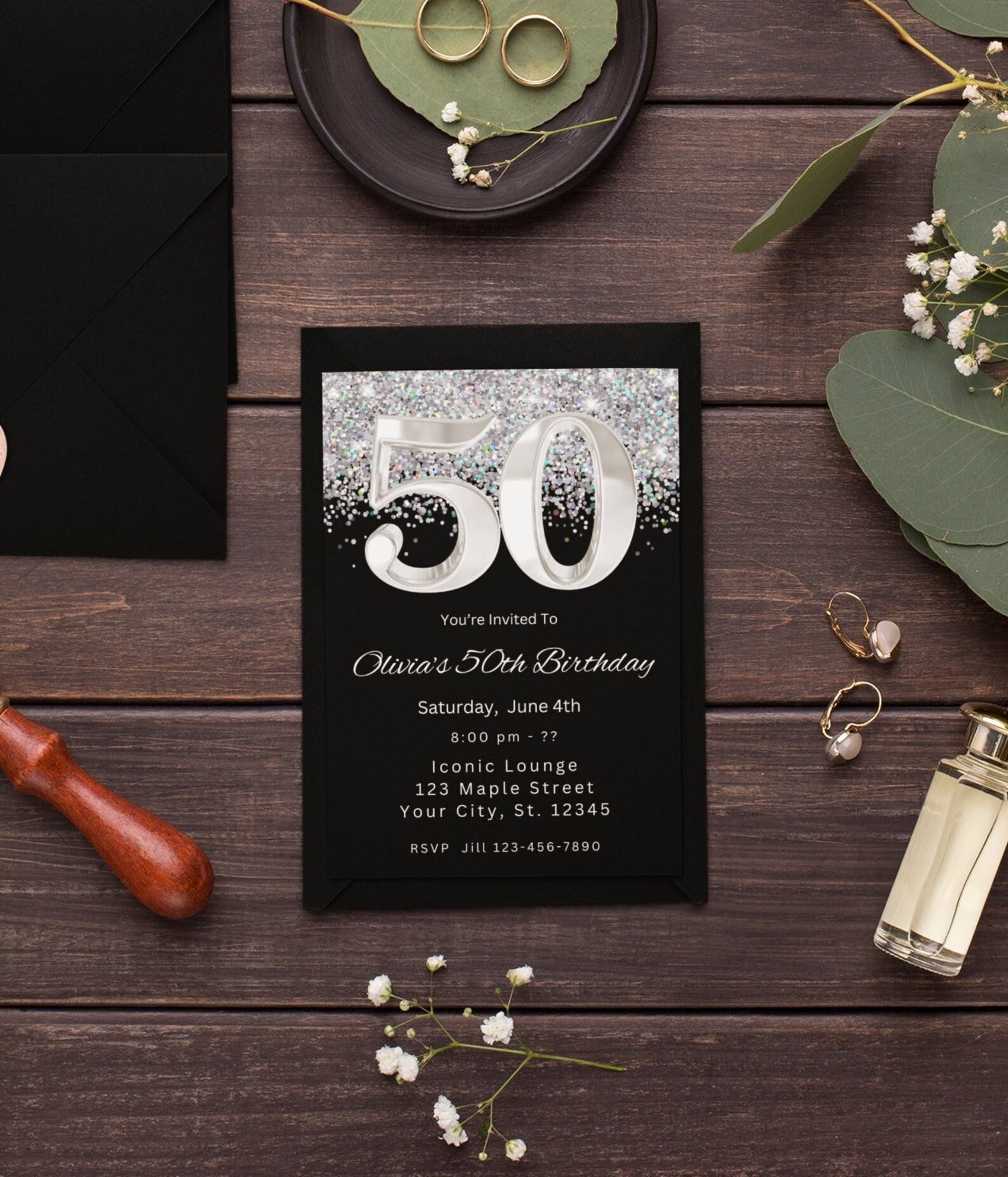 EDITABLE All Black Party Invitation All Black Affair Black and Silver ...