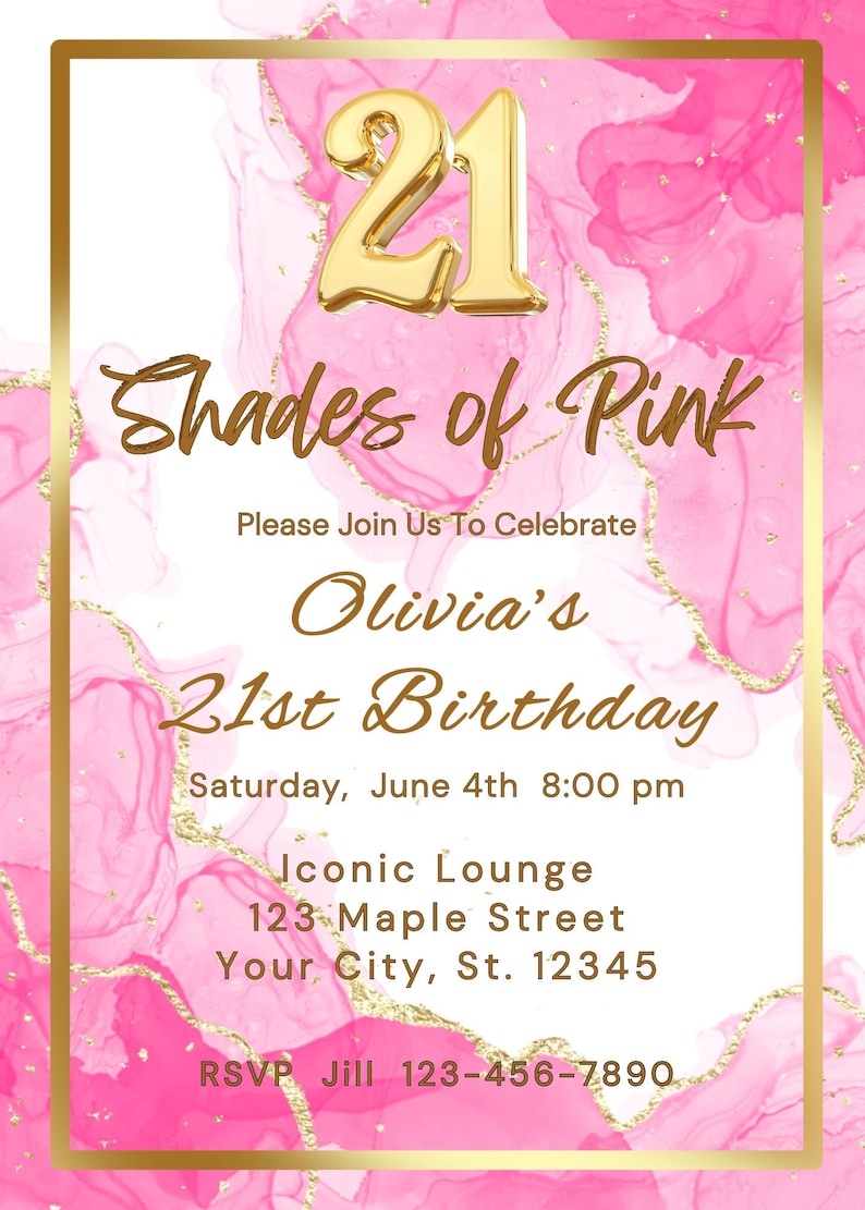 Editable Shades of Pink Invitation Pink and Gold 21st Birthday Dinner ...
