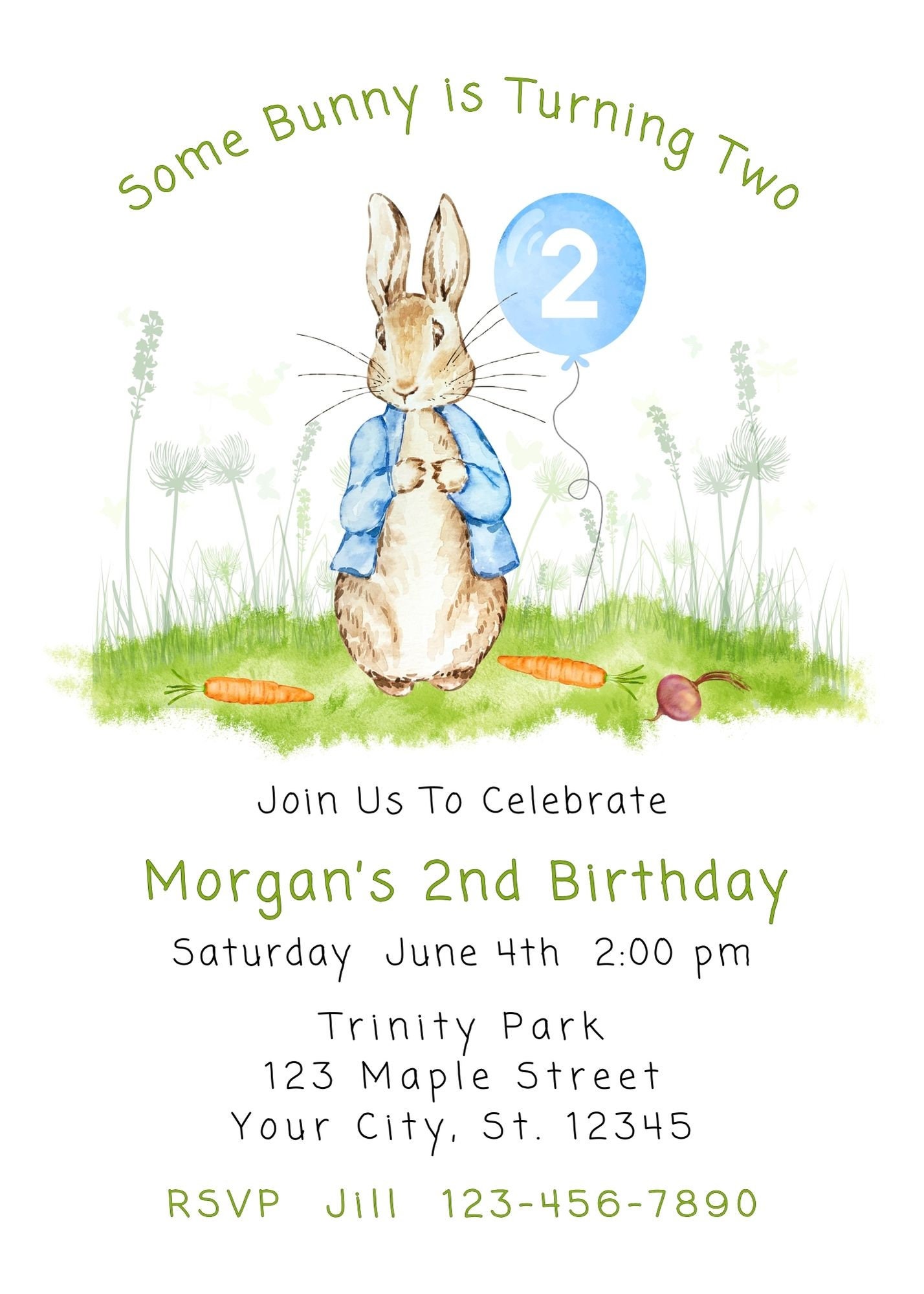 Peter Rabbit Second Birthday Invitation Template Editable Invitation ...