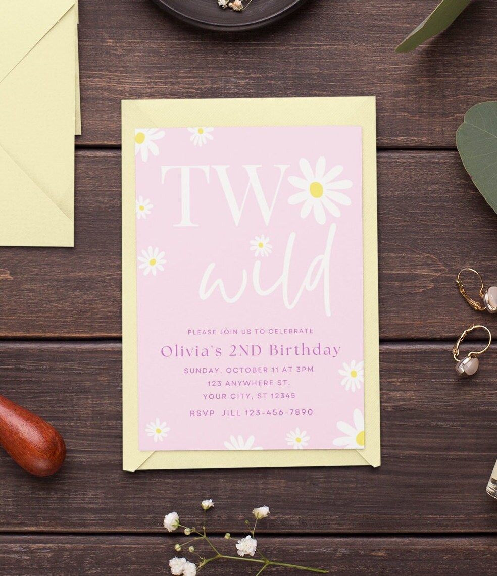 Editable Second Birthday Invitation Template Boho Daisy Two Wild 2nd ...