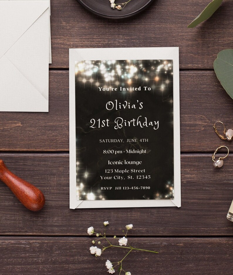 Editable 21st Birthday Invitation Template Silver and Black Invitation ...