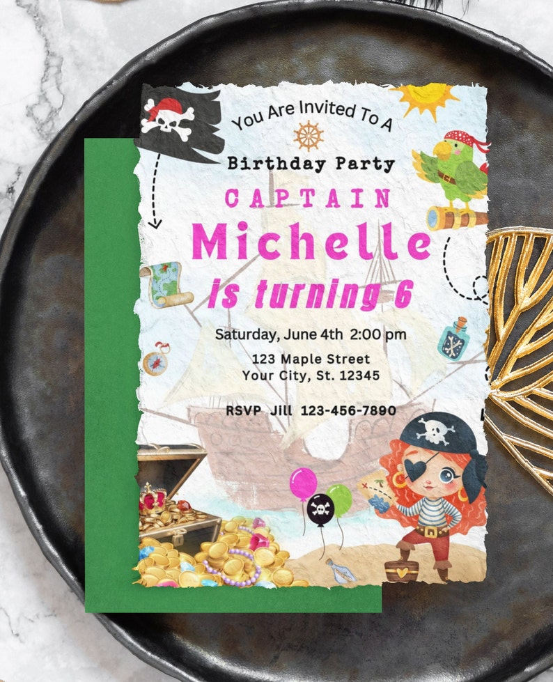 Girl Pirate Birthday Invitation Template Pirate Birthday Invite Pink ...