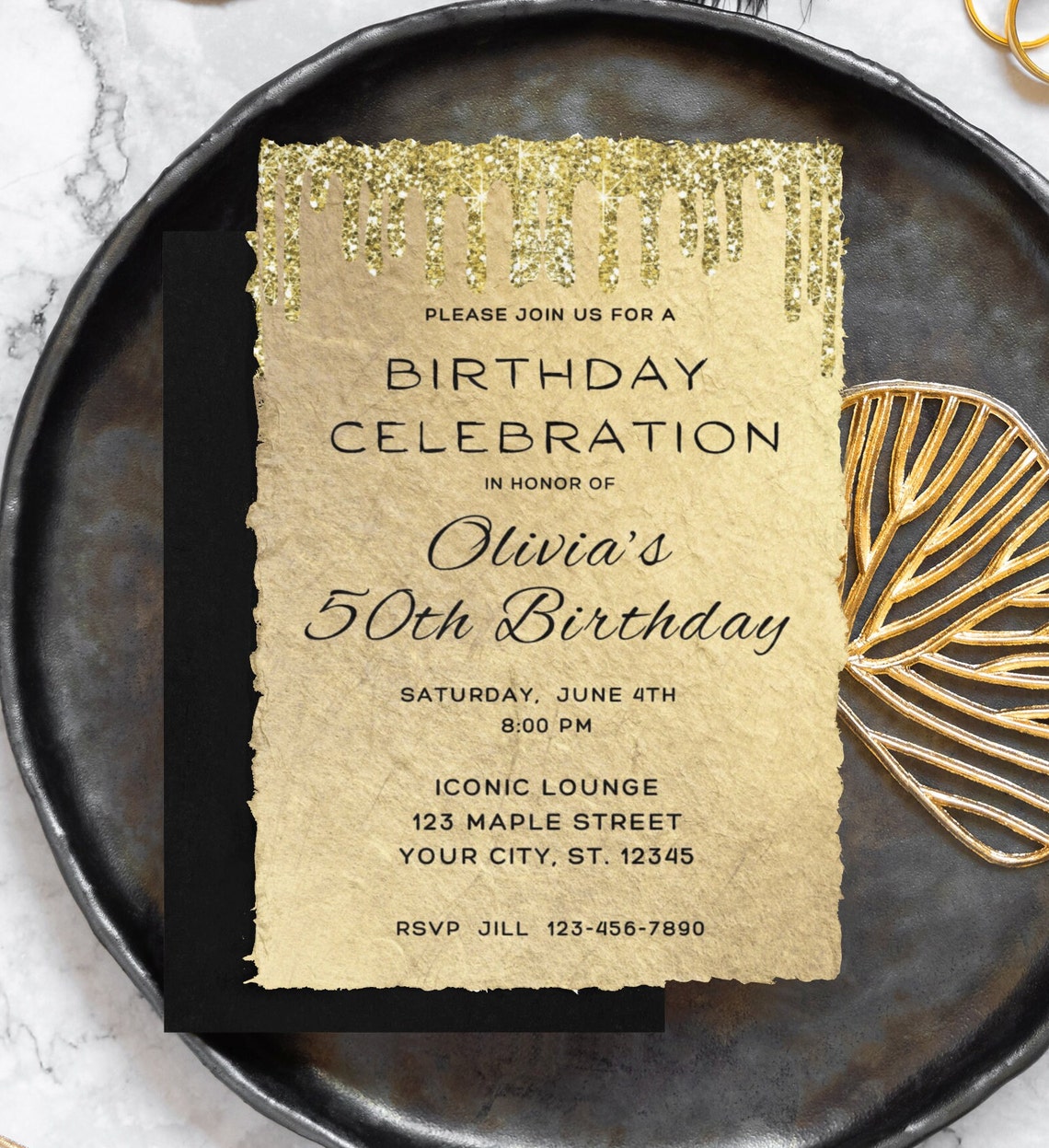 Editable 50th Birthday Invitation Template Gold Glitter Birthday ...