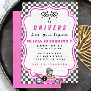 Pink Race Car Invitation Template Racing 2nd Birthday Invite Car ...
