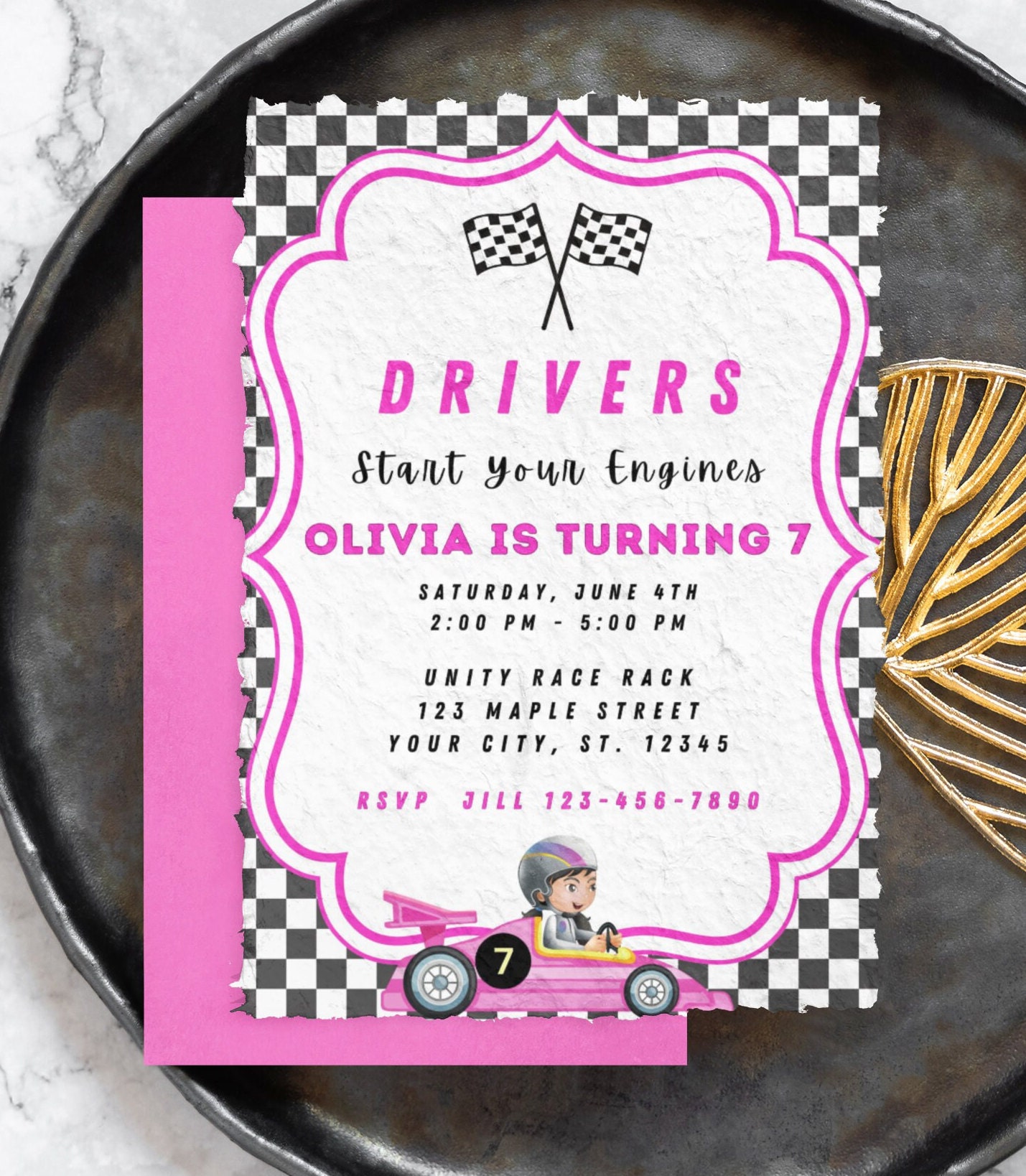 Pink Race Car Invitation Template Racing 2nd Birthday Invite Car ...