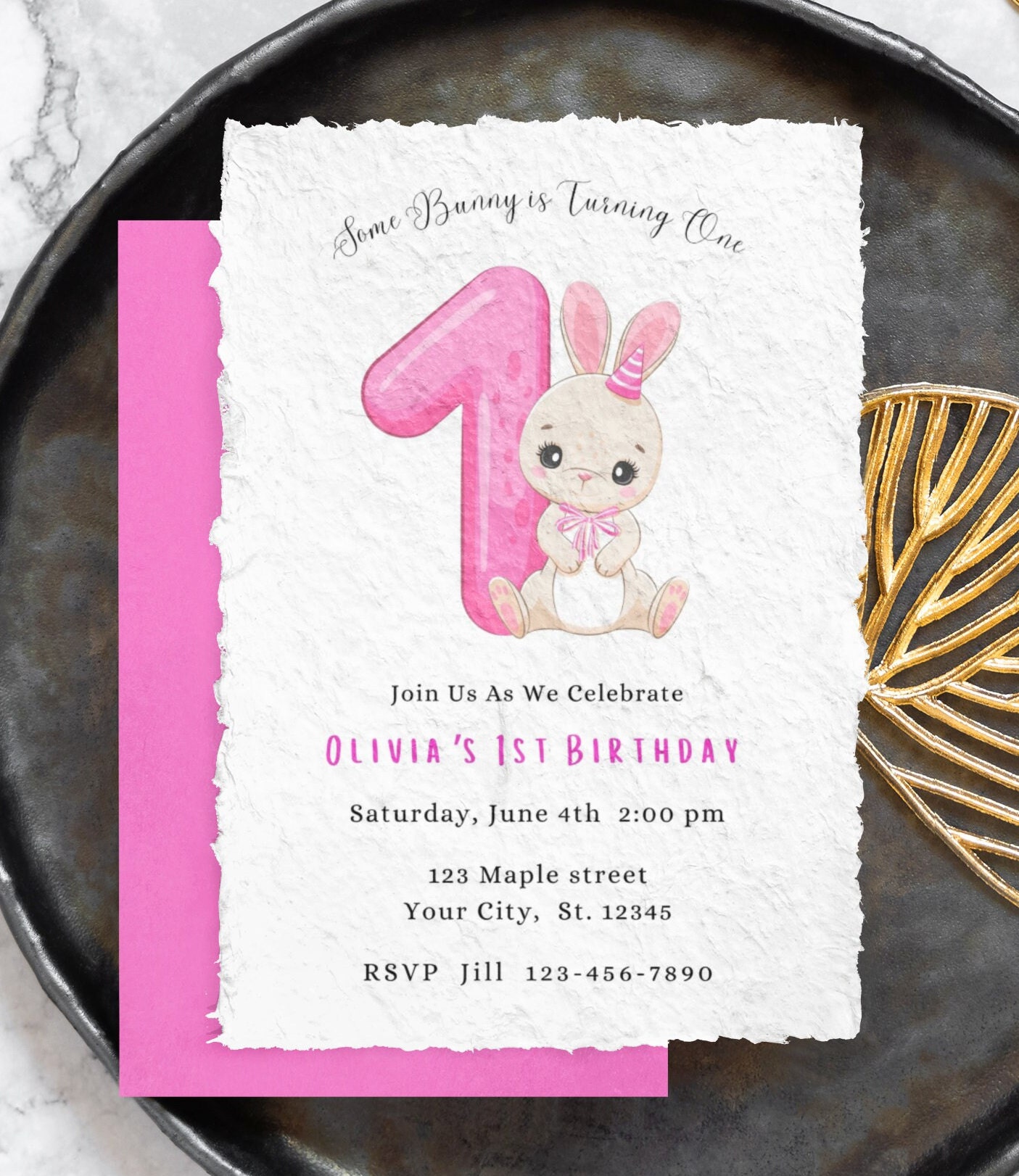 Editable First Birthday Invitation Template Girl Some Bunny Birthday ...