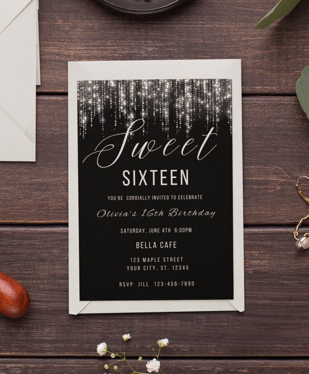 Editable Sweet 16 Birthday Invitation Template Black and Silver ...