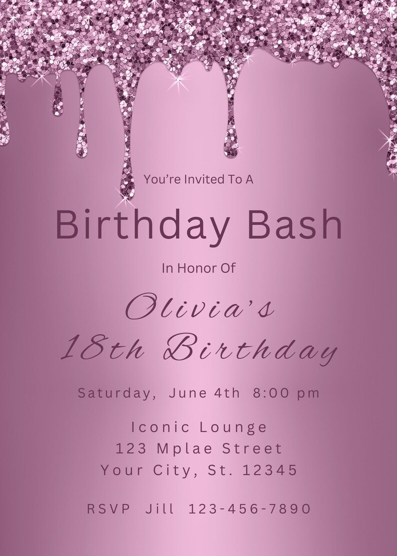 Editable 18th Birthday Invitation Template Pink Birthday Invitation ...