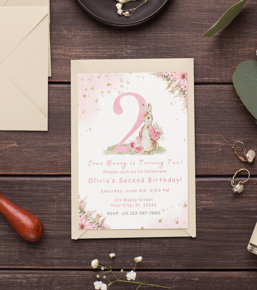 Editable Second Birthday Invitation Template Peter Rabbit 2nd Birthday ...