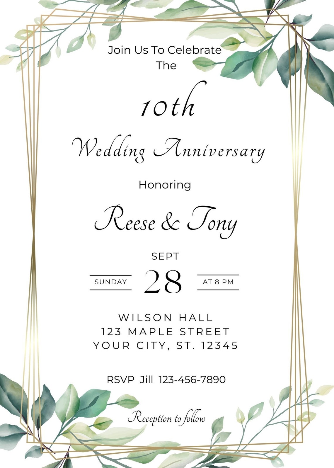 10th Anniversary Invitation 10th Wedding Anniversary Editable ...