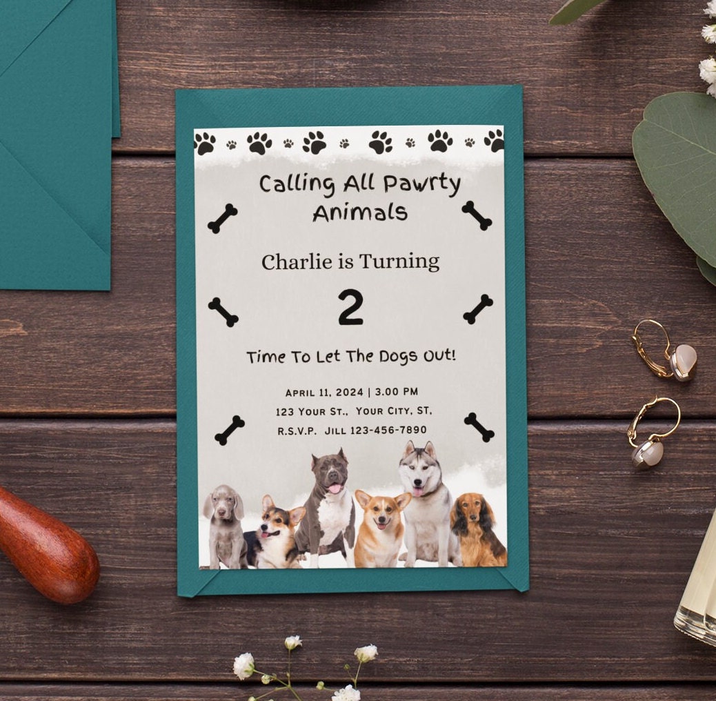Editable Dog Birthday Invitation Template Puppy Party Invitation ...