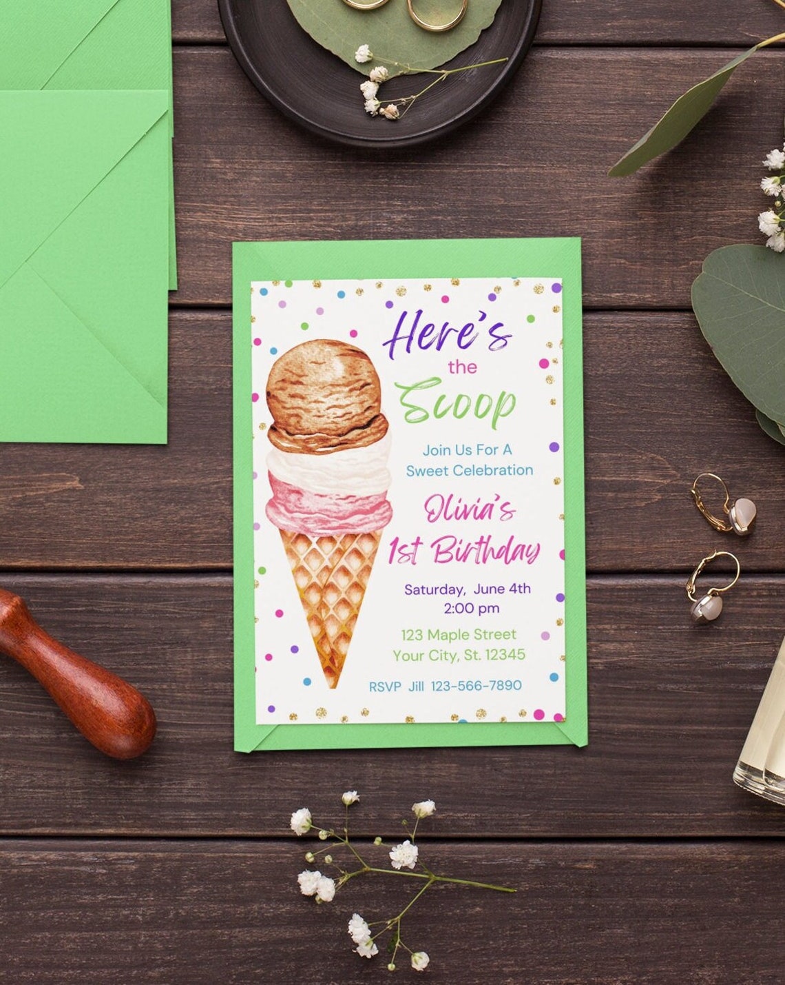 Ice Cream Birthday Invitation Editable 1st Birthday Invitation Ice ...