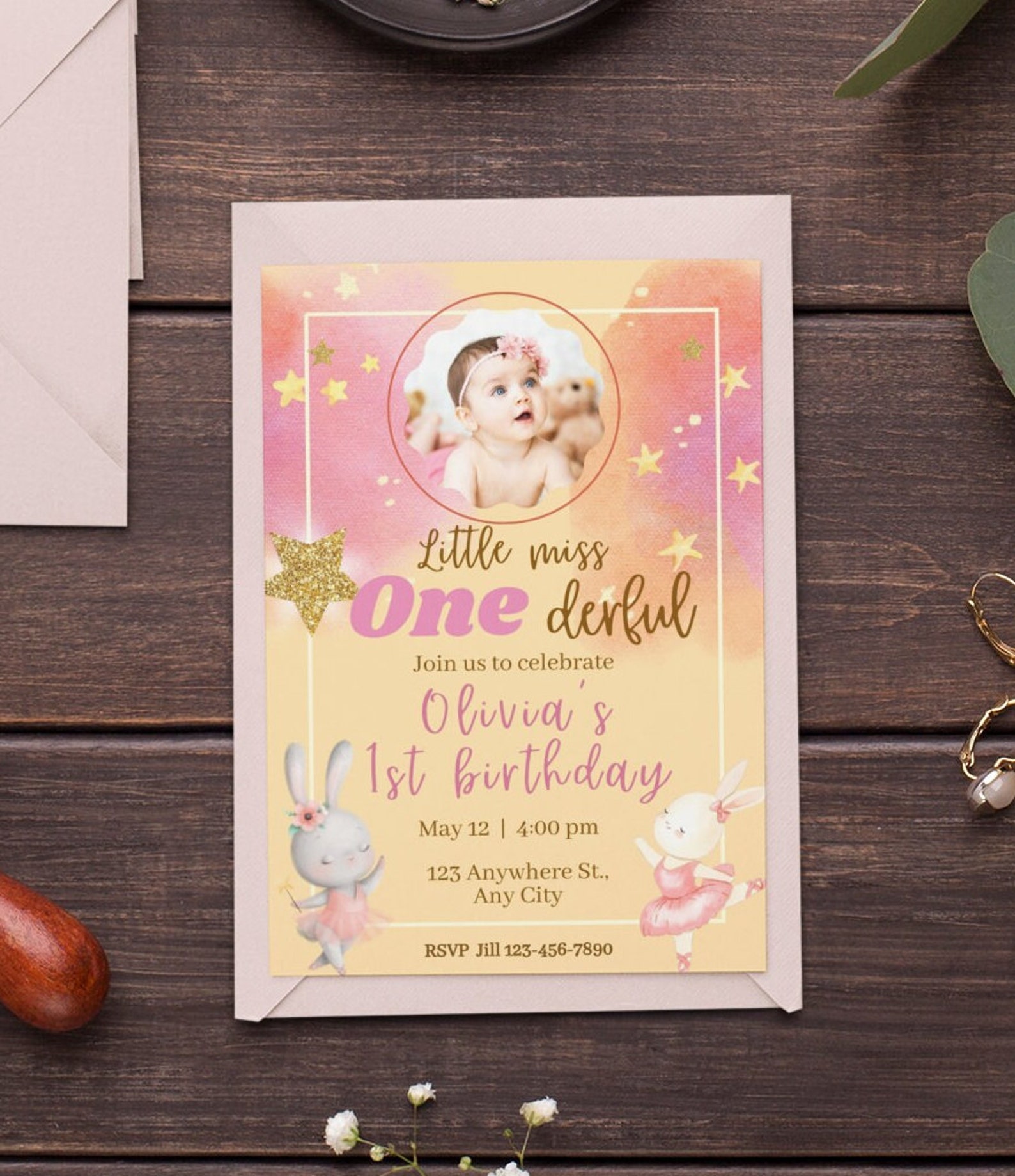 First Birthday Invitation Template Little Miss Onederful Birthday ...