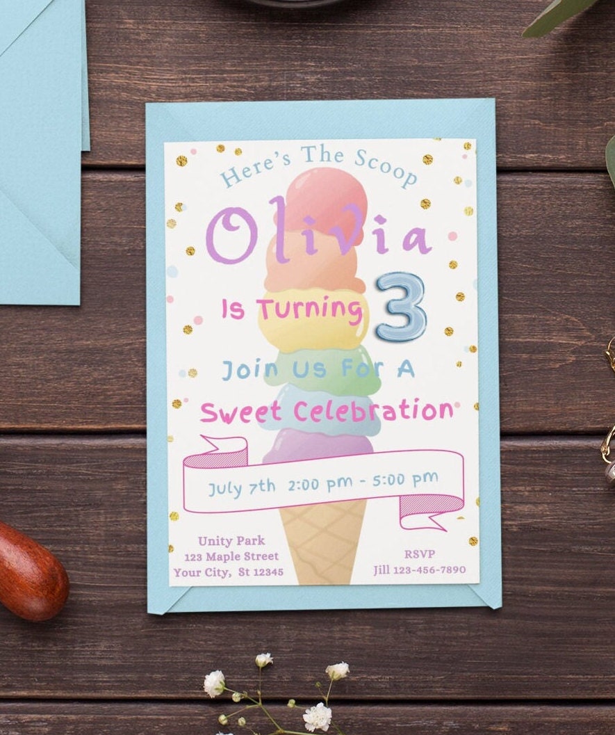 Editable Ice Cream Birthday Invitation Template Kids Birthday Party ...