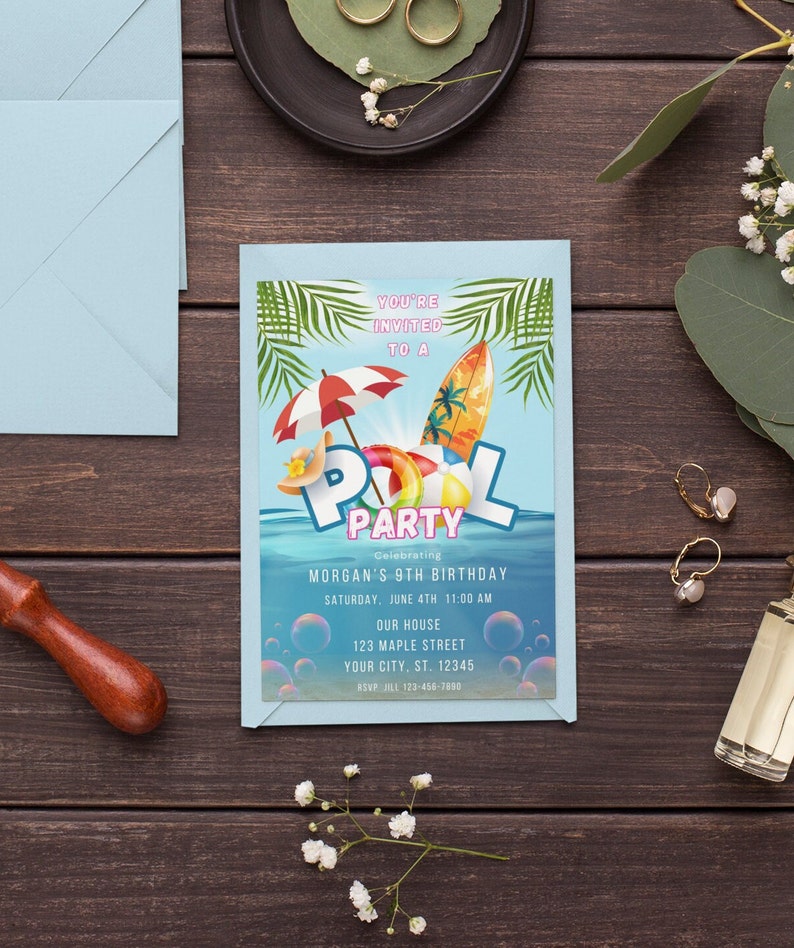 Editable Pool Party Invitation Pool Party Birthday Invitation Template ...