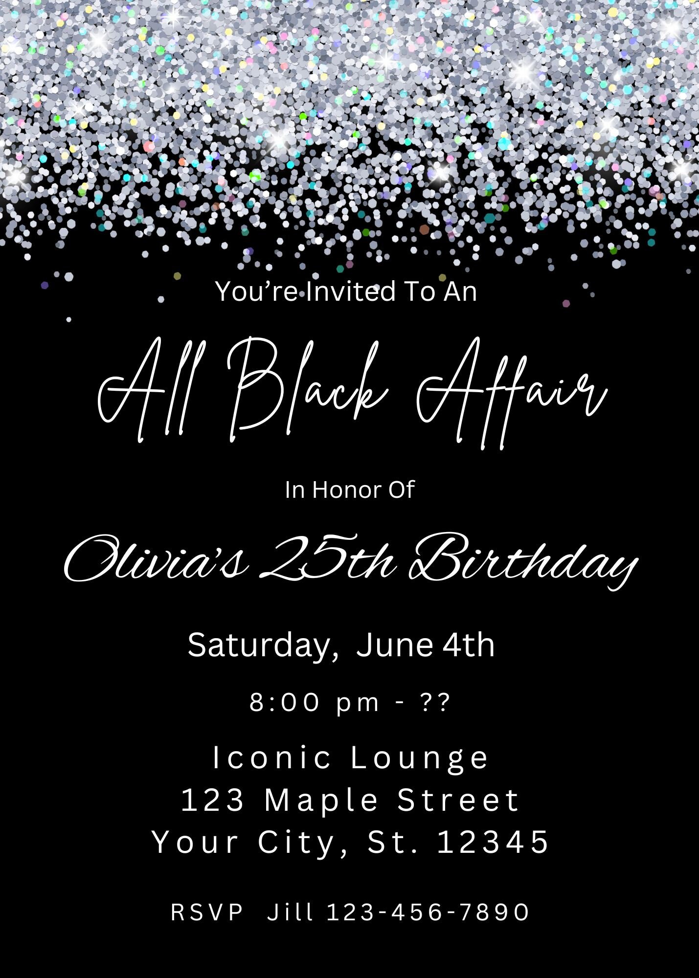 Editable All Black Affair Invitation All Black Party Invitation Black ...