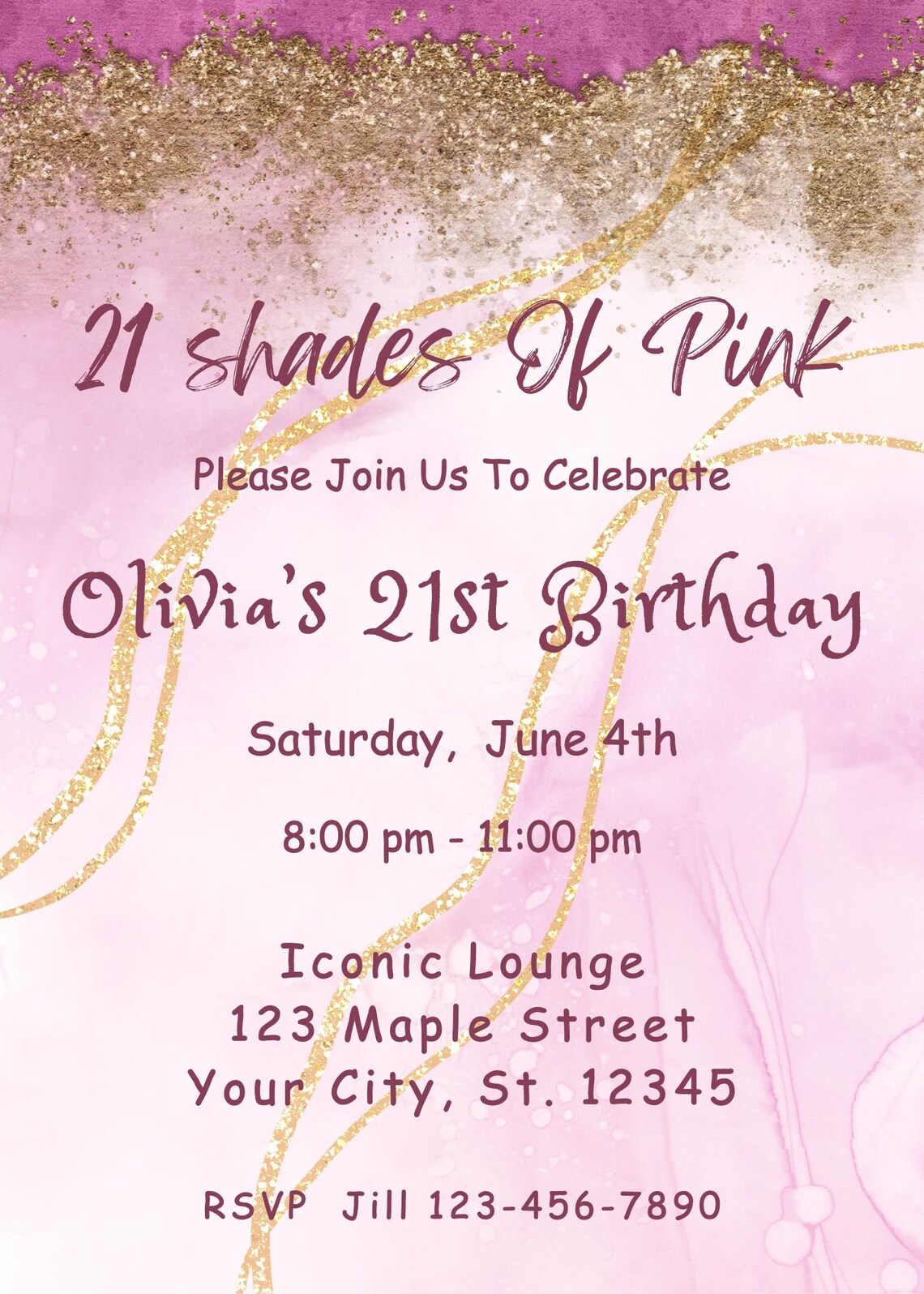 Editable Pink Birthday Invitation Template Shades of Pink Invitation ...