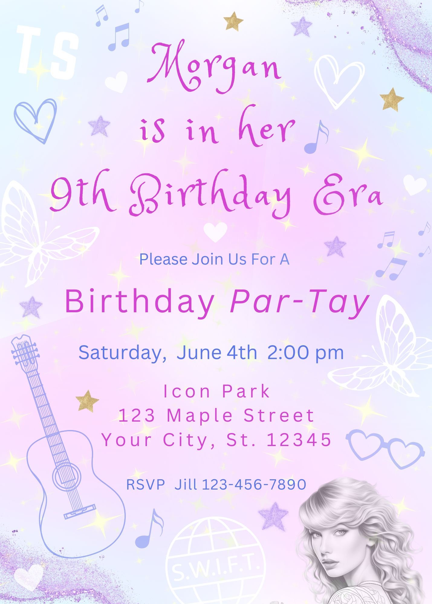 Editable Birthday Invitation Template Taylor Swift Birthday Invitation ...