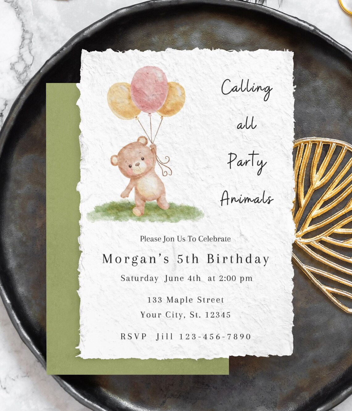 Editable Birthday Invitation Template Bear Birthday Invite Neutral ...
