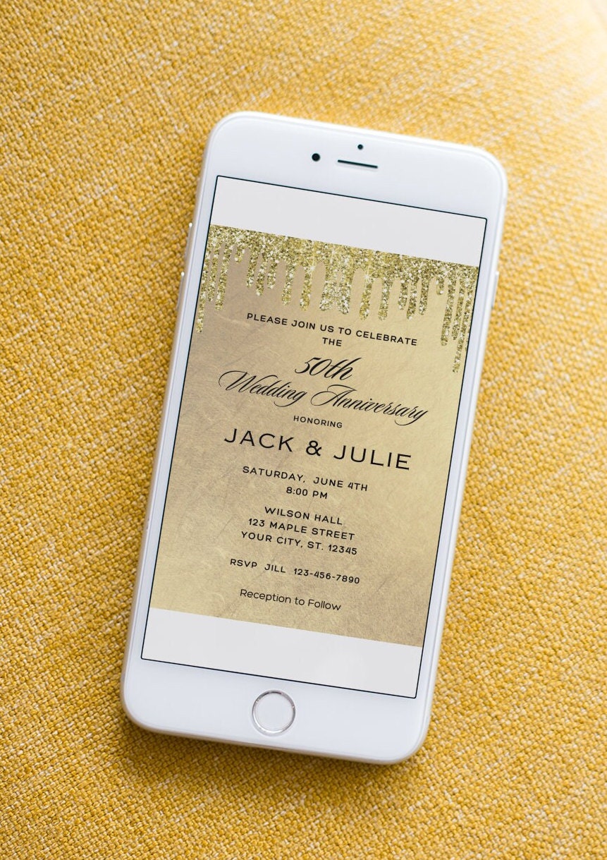 Editable Black and Gold Anniversary Invitation Template Gold Glitter ...