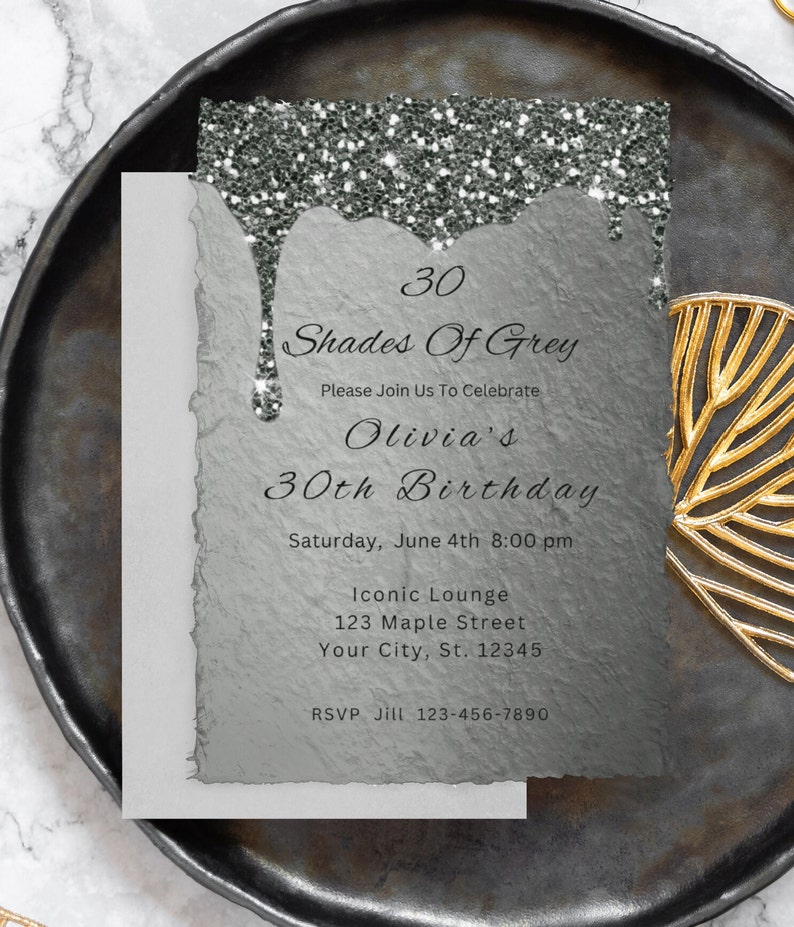 Editable Shades of Grey Invitation Black and Silver Birthday Dinner ...