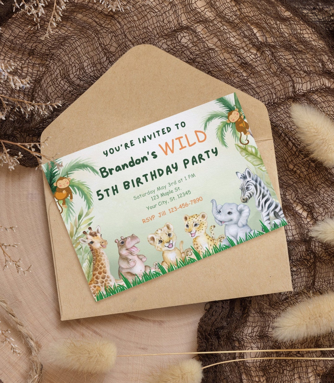 Editable Birthday Invitation, WILD Animal Invitations, Jungle Birthday ...
