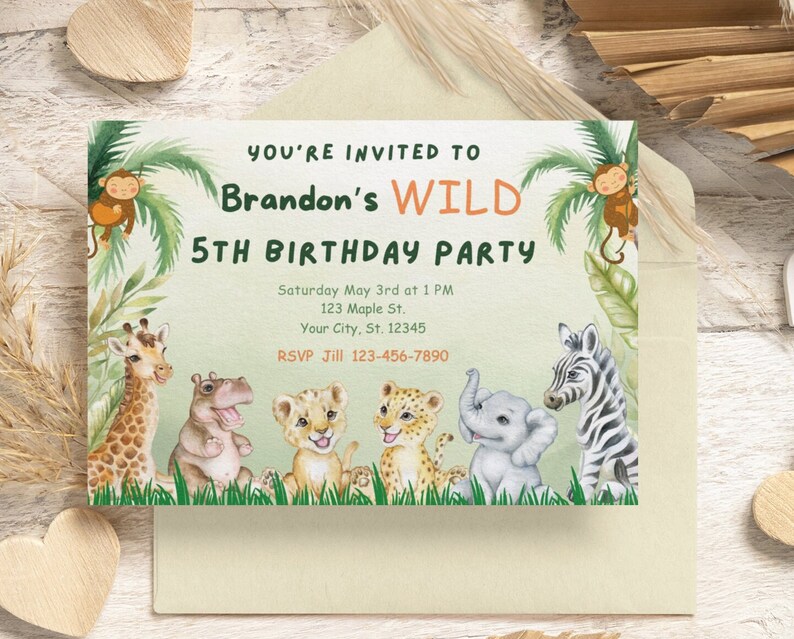 Editable Birthday Invitation, WILD Animal Invitations, Jungle Birthday ...