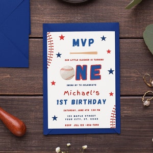 Baseball First Birthday Invitation Template Rookie of the Year Invite ...