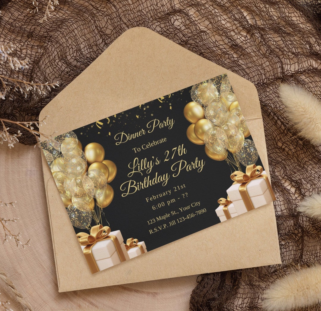 Black and Gold Birthday Invitation Gold Glitter Birthday Bash Invite ...
