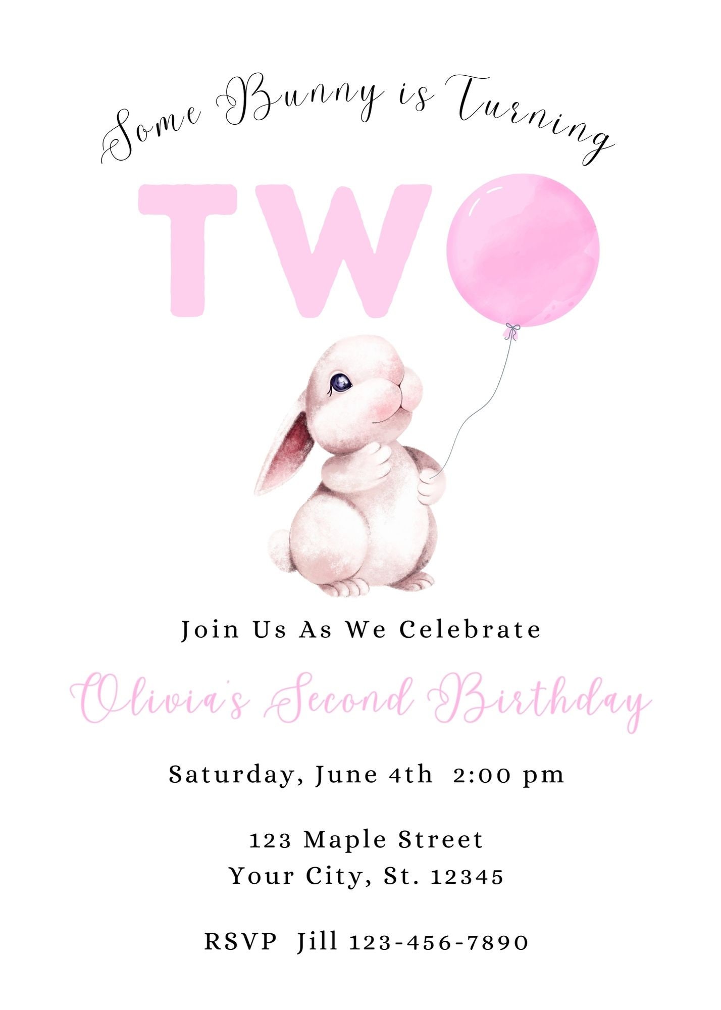 Editable Second Birthday Invitation Template Some Bunny Birthday ...
