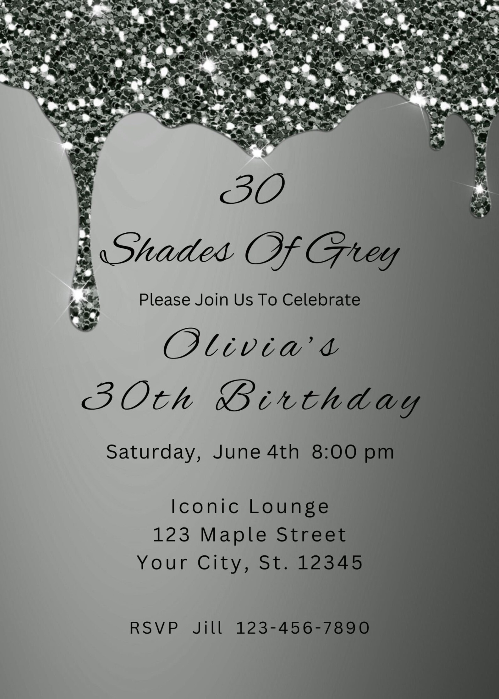 Editable Shades of Grey Invitation Black and Silver Birthday Dinner ...