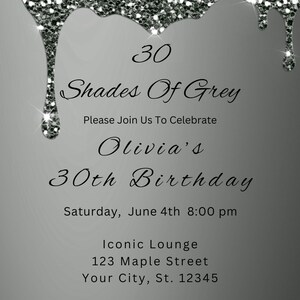 Editable Shades of Grey Invitation Black and Silver Birthday Dinner ...