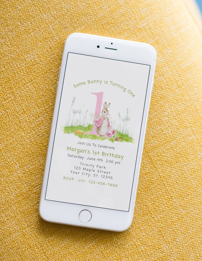 Peter Rabbit First Birthday Invitation Template Editable Invitation ...