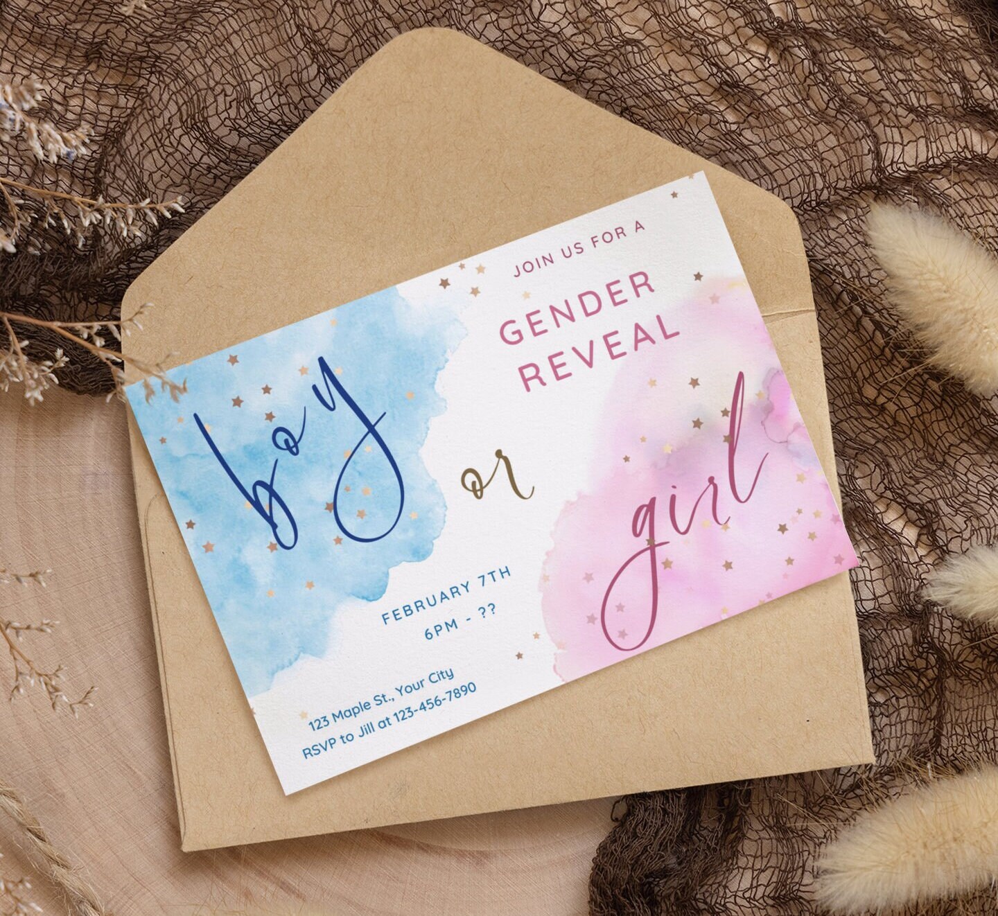 Editable Gender Reveal Invitation Template Blue and Pink Gender Reveal ...