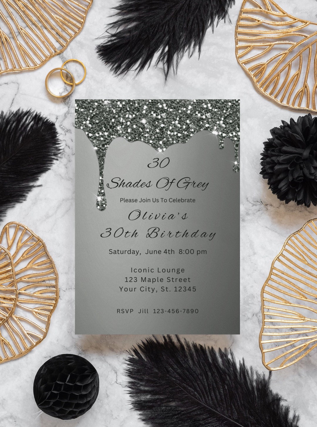 Editable Shades of Grey Invitation Black and Silver Birthday Dinner ...