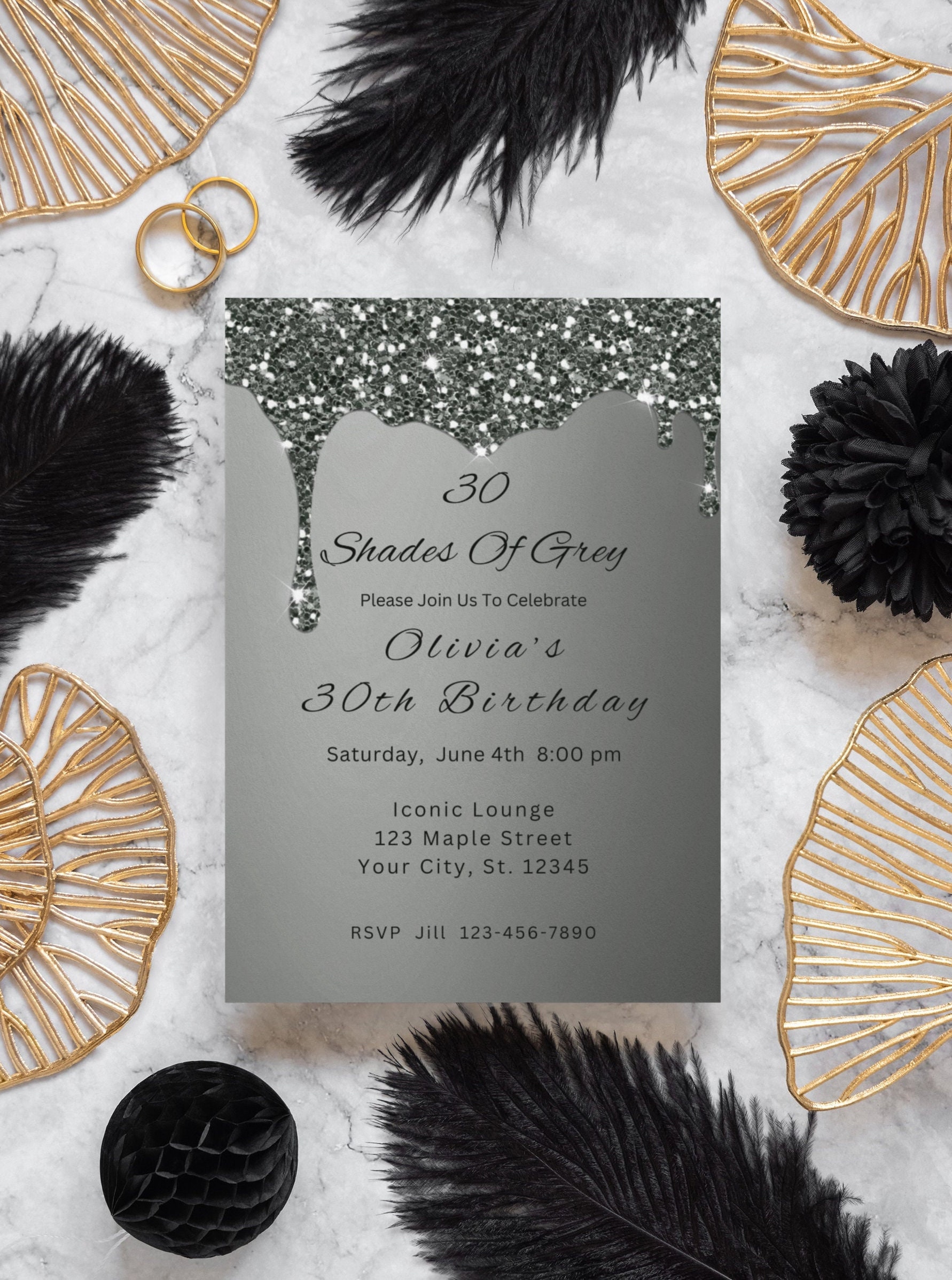 Editable Shades of Grey Invitation Black and Silver Birthday Dinner ...