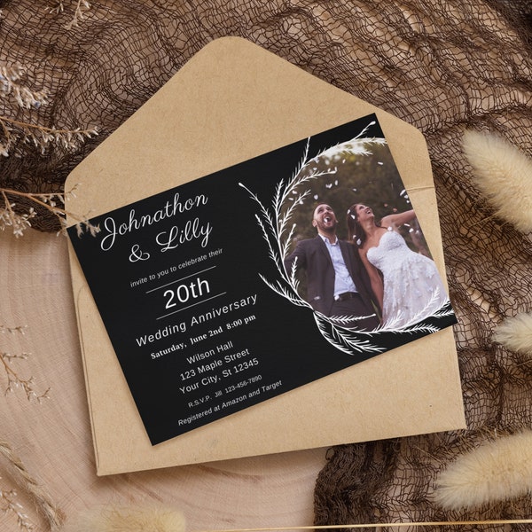 Editable Black and Gold Anniversary Invitation Template Gold Glitter ...