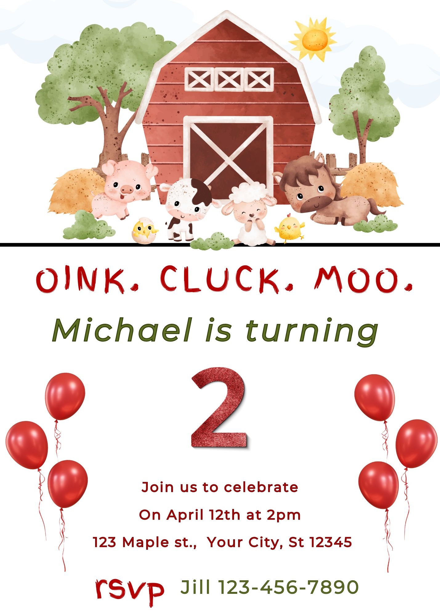 Editable Farm Birthday Invitation Template Kids Barn Party Invite ...
