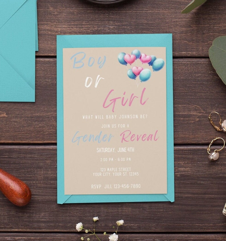 Gender Reveal Invitation Template, Modern Gender Reveal Party Invite ...