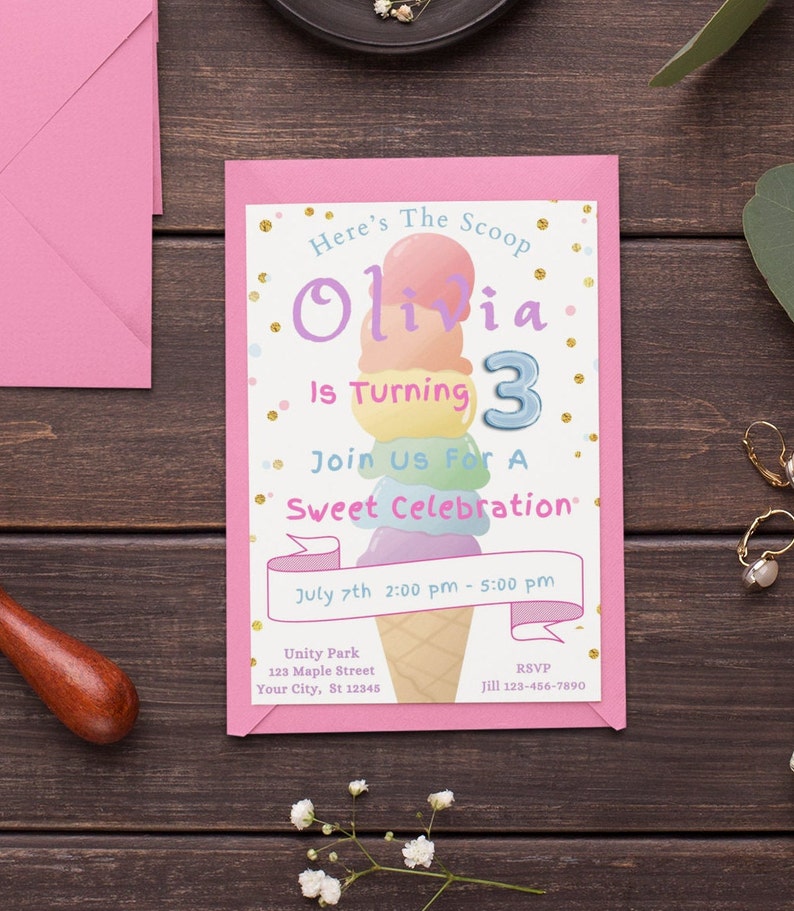 Ice Cream Birthday Invitation Editable 3rd Birthday Invitation Ice ...