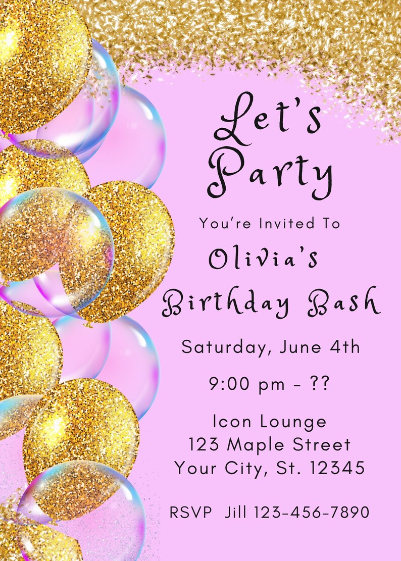 Editable Birthday Invitation Template Pink Invitation Let's Party Pink ...