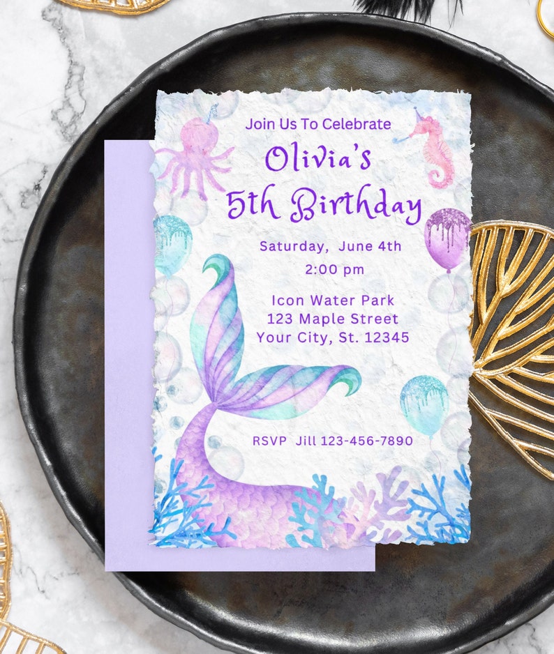 Editable Mermaid Birthday Invitation Template Little Mermaid Under the ...