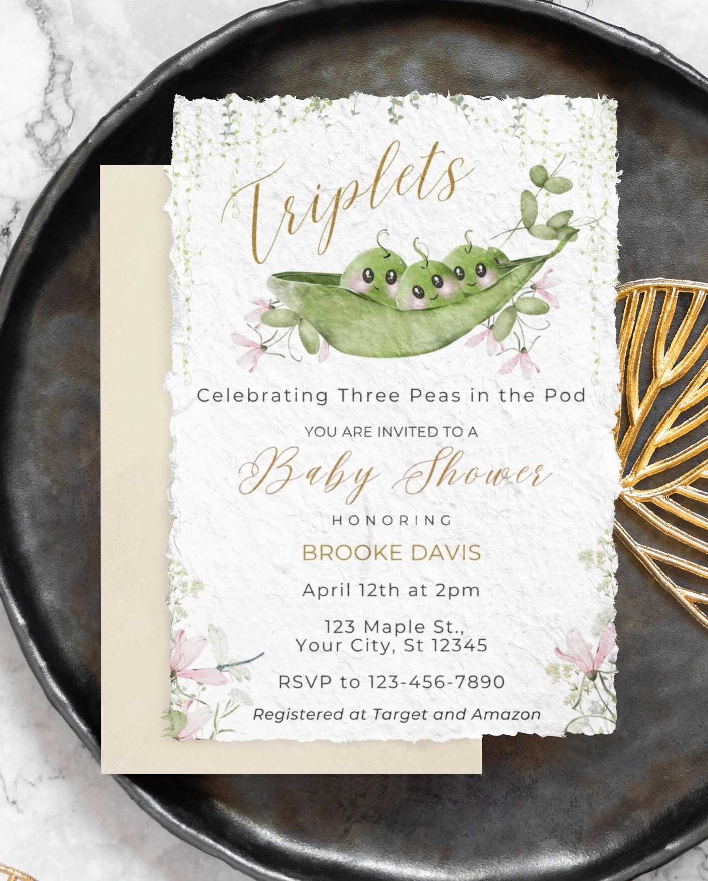 Triplets Baby Shower Invitation Template Baby Shower Three Peas in a ...