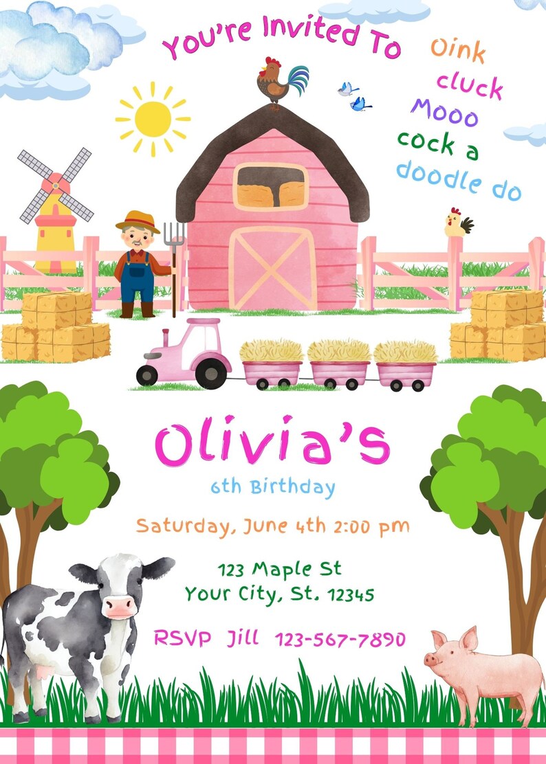Farm Birthday Party Invitation Template Farm Animals Birthday ...