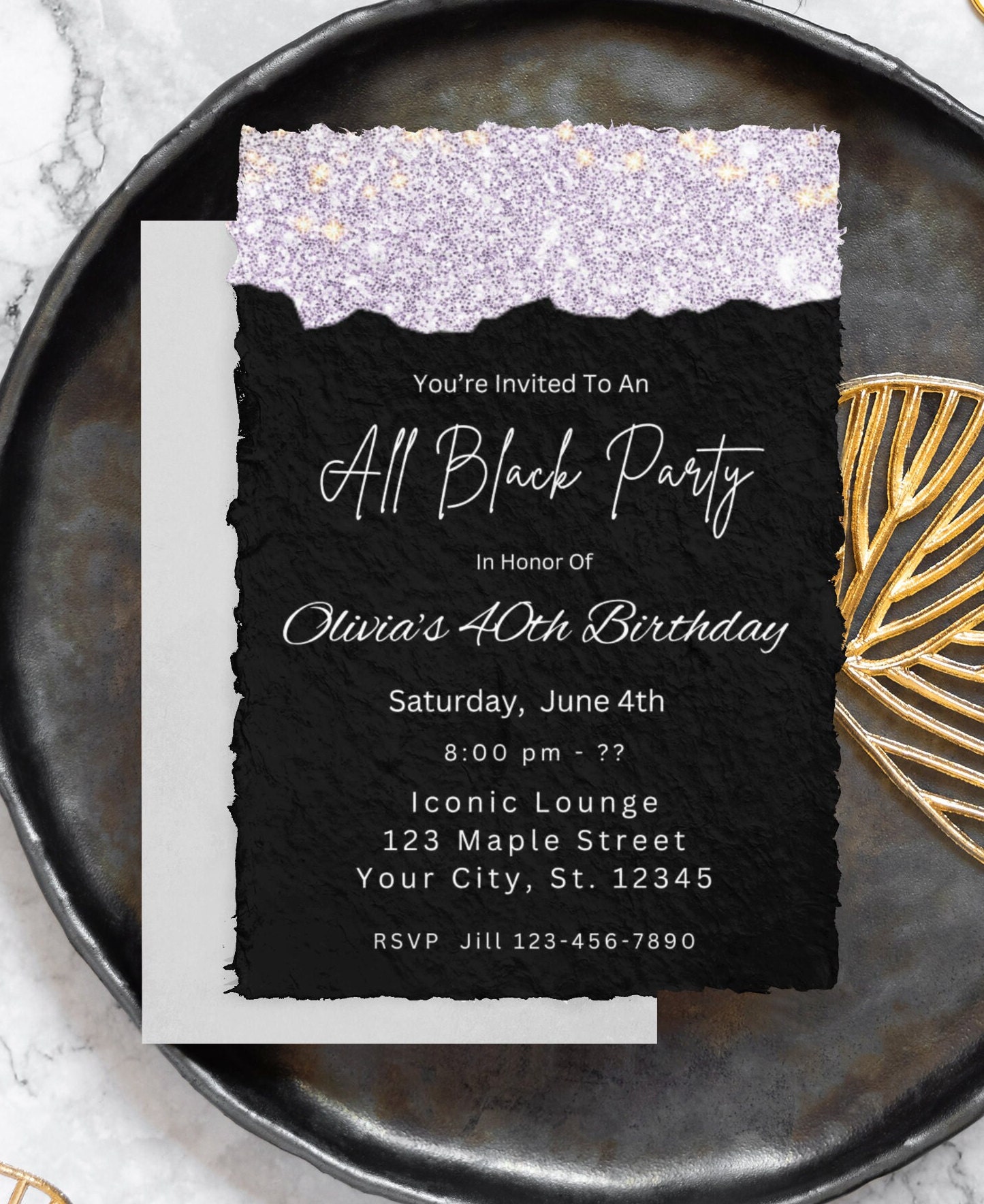 EDITABLE All Black Party Invitation All Black Affair Black and Silver ...